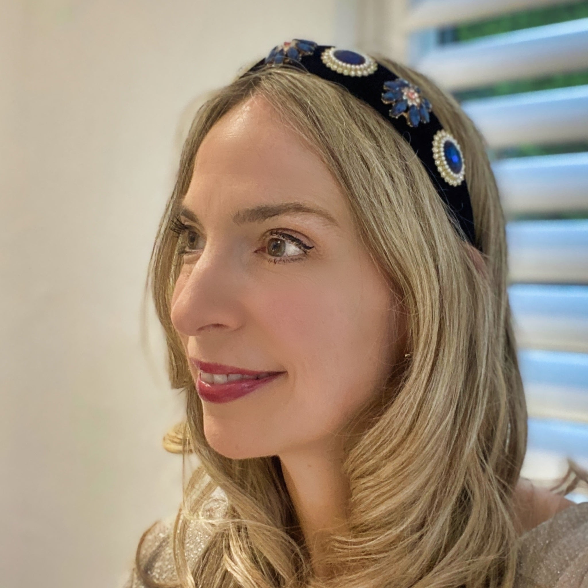 Navy Pearl Headband | Navy Velvet Hair Band | QueenMee Accessories