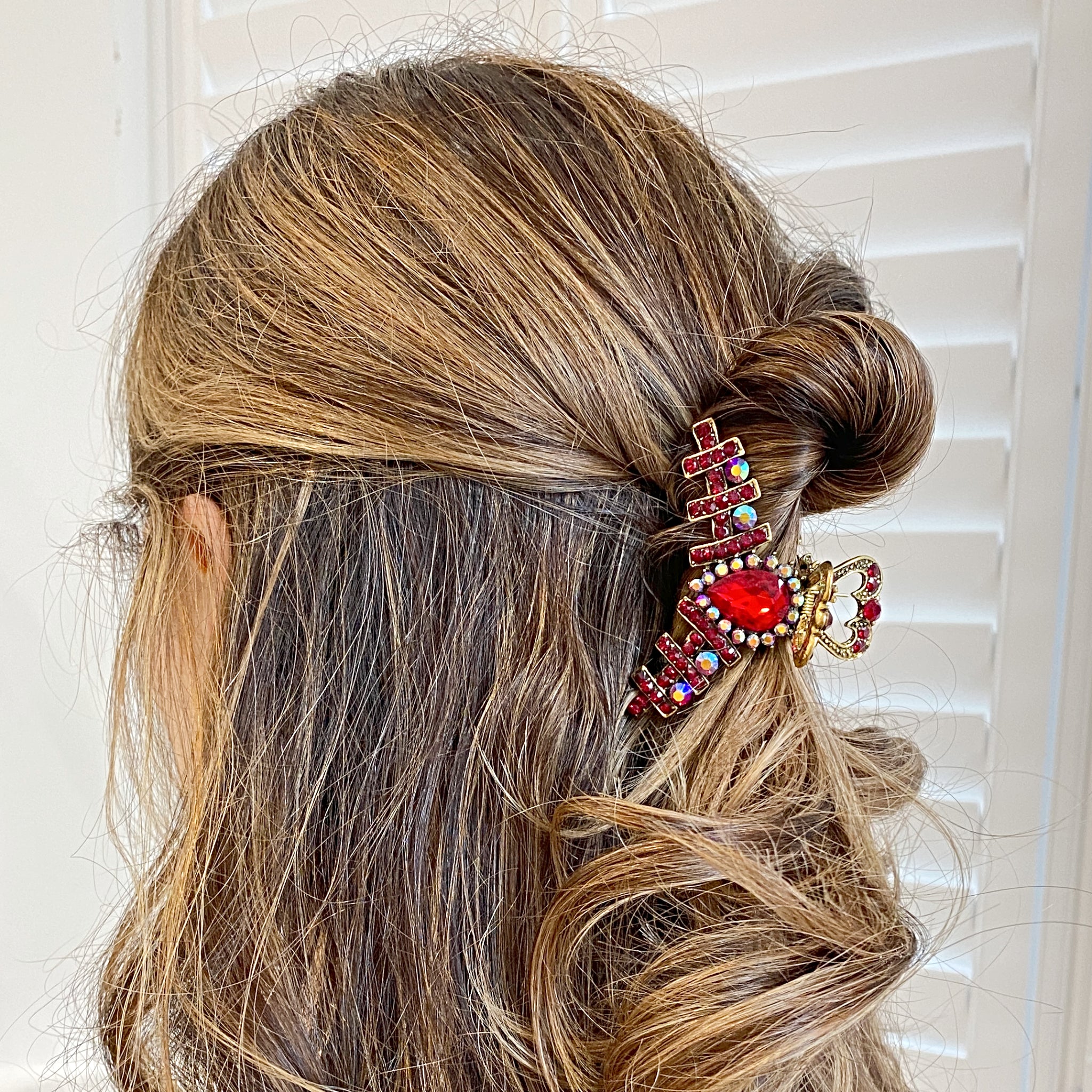 Hair Clamp in Red Hair Claw Clip with Crystal Gold | Red Hair Clamp ...