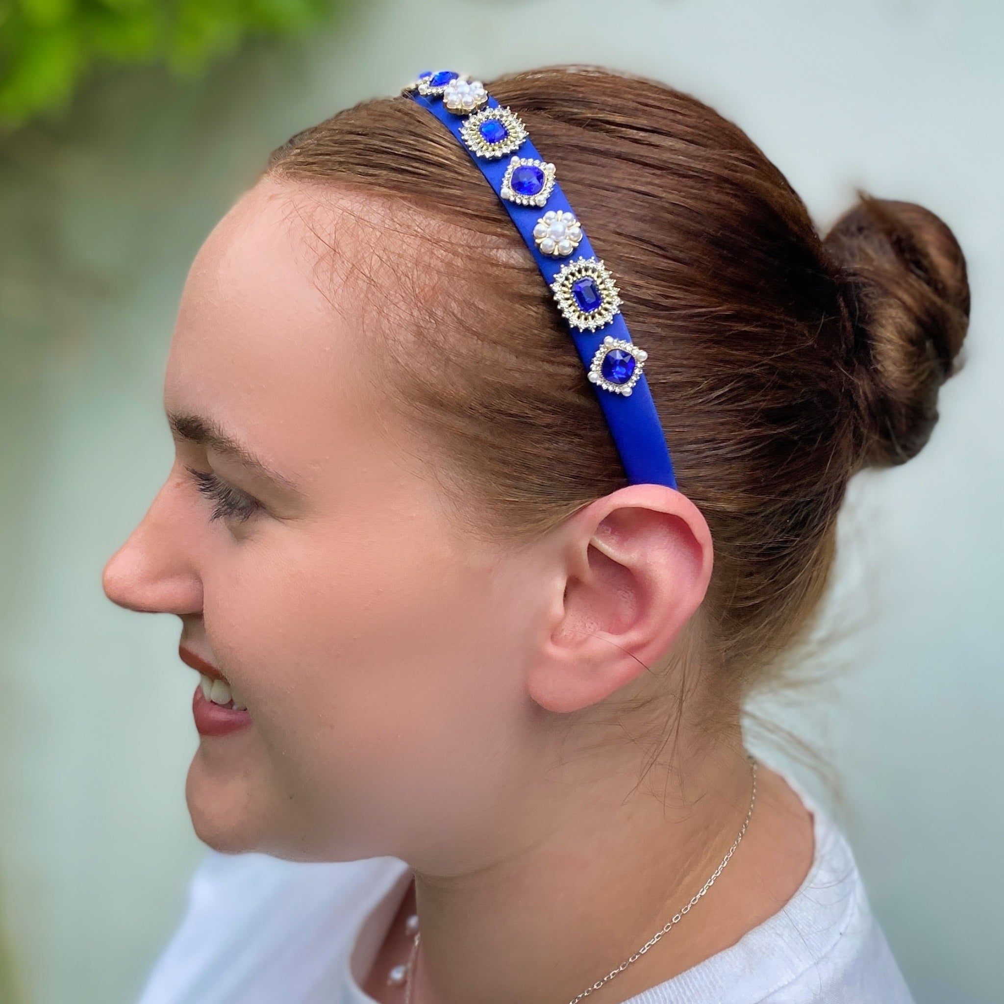Blue Hair Band Narrow with Pearls | Blue Headband – QueenMee Accessories