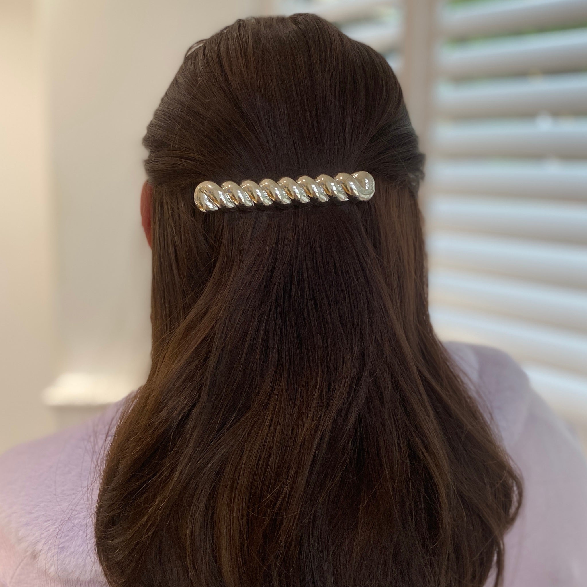 Silver Hair Barrette | Large Silver Hair Barrette with Twist Design ...