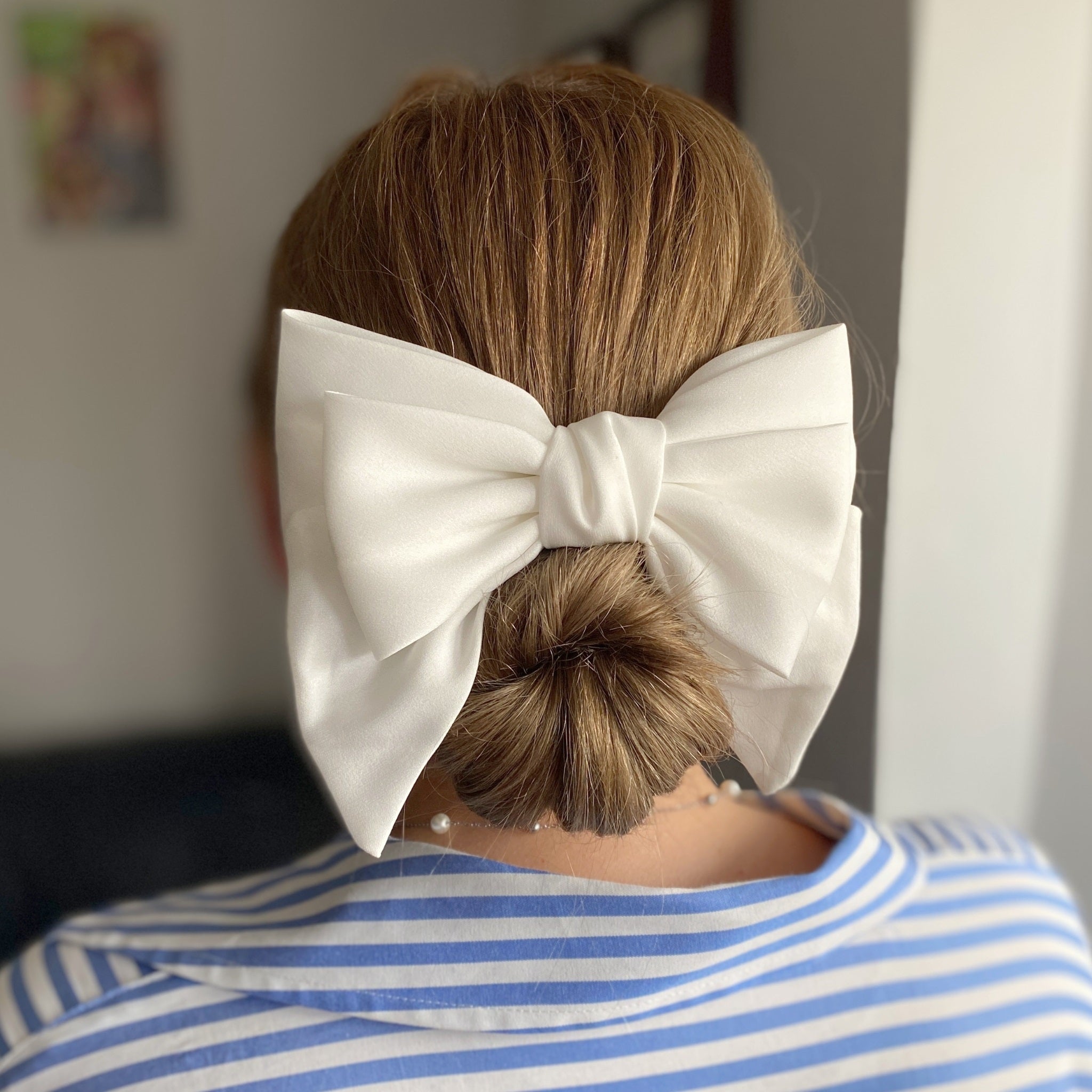 White Satin Hair Bow White Hair Clip | White Hair Clip – QueenMee ...